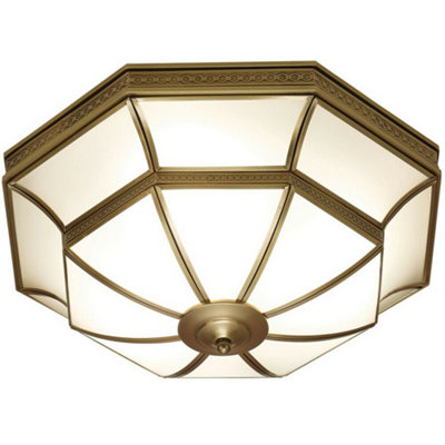 Luxury Flush Ceiling Light Antique Brass & Frosted Glass Traditional ...