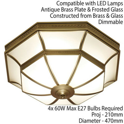 Luxury Flush Ceiling Light Antique Brass & Frosted Glass Traditional ...