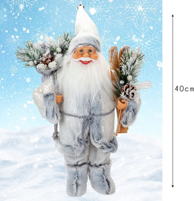 Luxury Grey Fur Nordic Father Christmas Figure 40cm