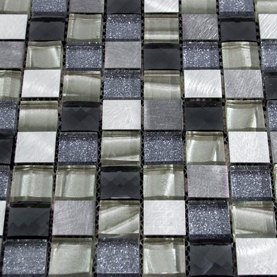 Luxury Grey, Silver & Ivory Glass & Brushed Steel Mosaic Wall Tiles ...