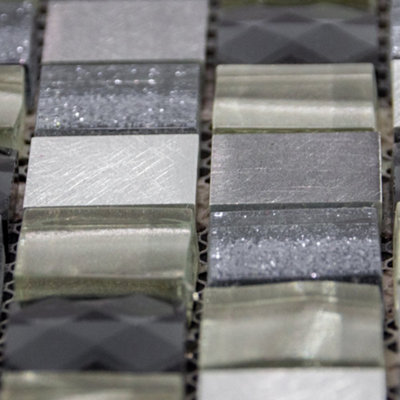 Luxury Grey, Silver & Ivory Glass & Brushed Steel Mosaic Wall Tiles ...