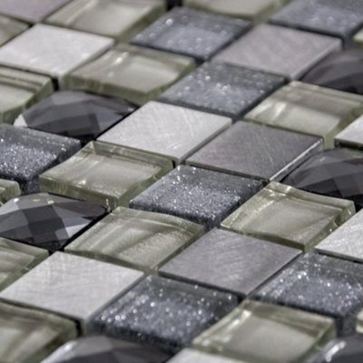 Luxury Grey, Silver & Ivory Glass & Brushed Steel Mosaic Wall Tiles ...