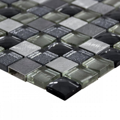 Luxury Grey, Silver & Ivory Glass & Brushed Steel Mosaic Wall Tiles ...