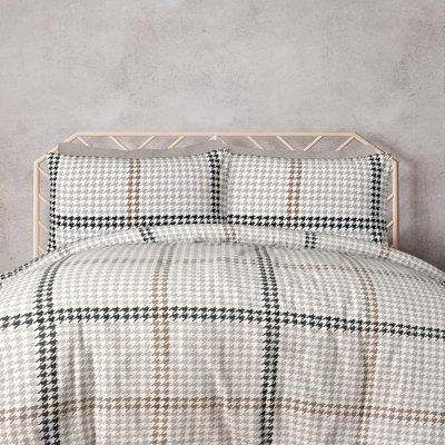 Luxury Houndstooth Check Brushed Cotton Duvet Cover Set - Easy Care Bedding