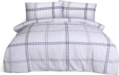 Luxury Houndstooth Check Brushed Cotton Duvet Cover Set - Easy Care Bedding