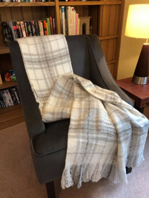 Luxury Large Check Throw With Trim 139cm x 213cm Silver | DIY at B&Q