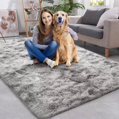 Luxury Living Room Master Bedroom Anti Slip Soft Shaggy Fluffy Rugs Tye ...