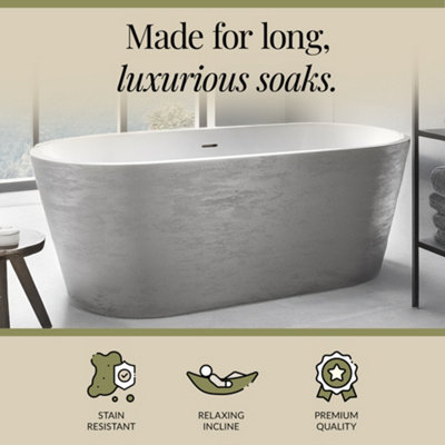 Luxury Modern Freestanding Oval Bath - Silver Finish - 1800 x 820mm
