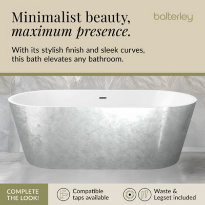 Luxury Modern Freestanding Oval Bath - Silver Finish - 1800 x 820mm