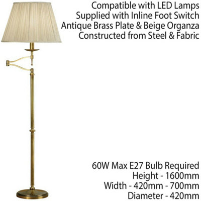 Luxury Moving Swing Arm Feature Floor Lamp Antique Brass & Beige ...