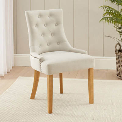 Luxury Natural Linen Fabric Scoop Back Dining Chair Button Quilted ...