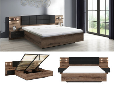 Luxury Ottoman Super King Size Storage Bed with LED Lights USB Chargers Bedsides Lift Up Frame