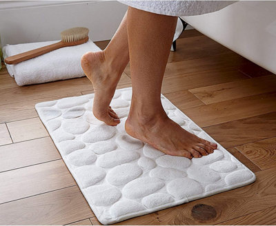 Luxury Pebble Design Bath Mat - Memory Foam Non-Slip Machine Washable ...