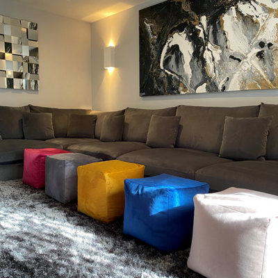Luxury Plush Velvet Beanbag Cube Footstool Large Pouffe Bean bags - Emerald