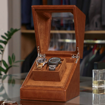 Luxury Tan 2 Cushion Watch Storage Box, Unisex Watch Gift Box, Watch ...