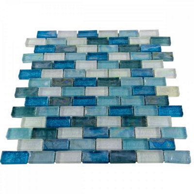 Luxury Textured Aqua, Blue & Pearl Iridescent Glass Mosaic Wall Tiles ...