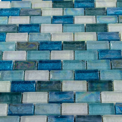 Luxury Textured Aqua, Blue & Pearl Iridescent Glass Mosaic Wall Tiles ...