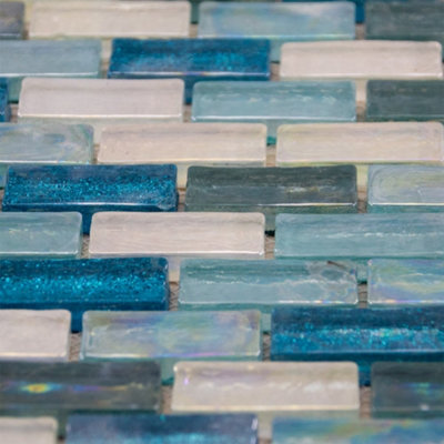 Luxury Textured Aqua, Blue & Pearl Iridescent Glass Mosaic Wall Tiles ...