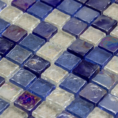 Luxury Textured Blue Sky Clear Mix Iridescent Glass Mosaic Wall Tiles ...