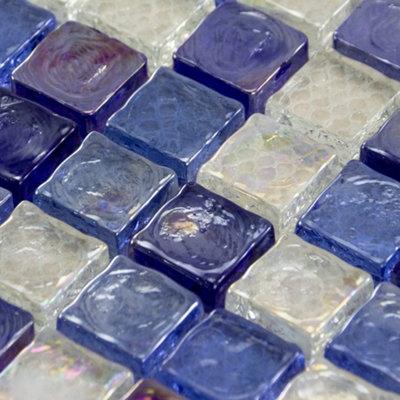 Luxury Textured Blue Sky Clear Mix Iridescent Glass Mosaic Wall Tiles ...