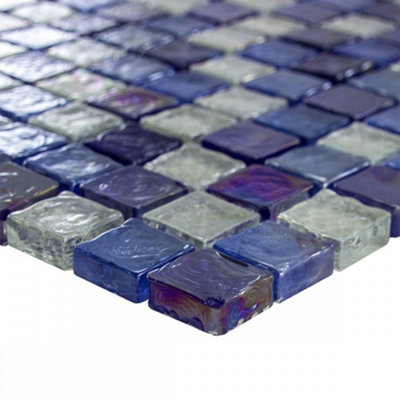 Luxury Textured Blue Sky Clear Mix Iridescent Glass Mosaic Wall Tiles ...