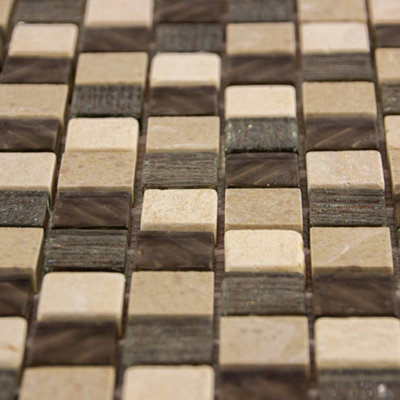 Luxury Textured Brown Iridescent Glass & Ivory Stone Mosaic Wall Tiles ...