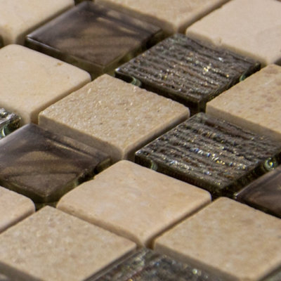 Luxury Textured Brown Iridescent Glass & Ivory Stone Mosaic Wall Tiles ...