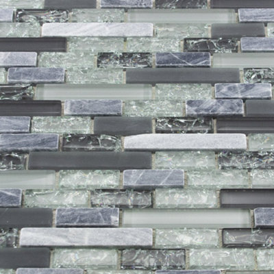 Luxury Textured Grey, Khaki Crackled Glass & Stone Mosaic Wall Tiles ...