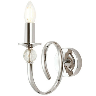 Luxury Traditional Curved Arm Wall Light Bright Nickel & Crystal ...