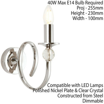 Luxury Traditional Curved Arm Wall Light Bright Nickel & Crystal ...