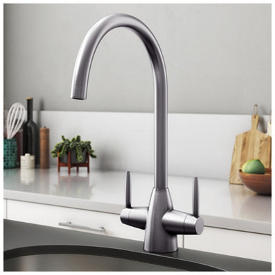 Luxury Two Handle Kitchen Sink Mixer Brushed Nickel
