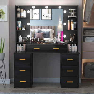 Luxury Vanity Makeup Table, LED Lights, Large Storage Drawers, & Mirror ...