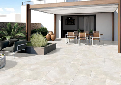 Luzia Porcelain Slabs - Cloud White Contemporary Outdoor Tiles - 600 x ...