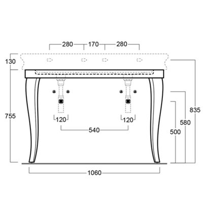 Lyana Traditional Double Console Basin with Wooden Leg Stand in Gloss White