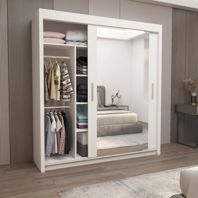 LYON Sliding Door Wardrobe with Mirror, Shelves, Rails and Drawers ...