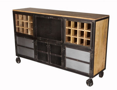 Lyynet Industrial Solid Wood And Reclaimed Metal Wine Bar Sideboard ...