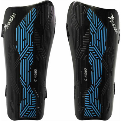 M - Football Shin Pad Guards - BLACK/CYAN - High Impact Wrap Around Leg ...