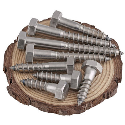 M10 10mm Coach Screws Length: 80mm ( Pack of: 10 ) HEX Hexagon Head Lag ...