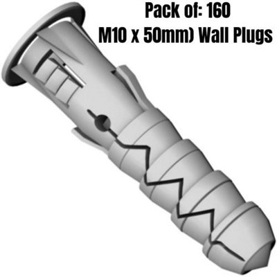 M10 x 50mm (Pack of 160) Wall Plugs Heavy Duty Rawl Plug Fixing with ...