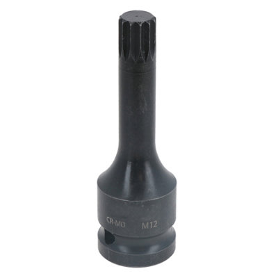 M12 x 78mm Spline Bit Triple Square Impacted Extra Long 1/2" Drive Male ...