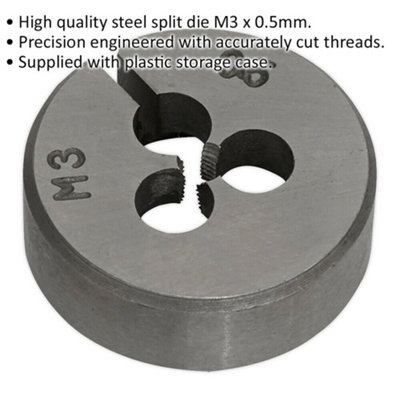 M3 x 0.5mm Metric Split Die - Premium Steel Threading Tool with Storage ...