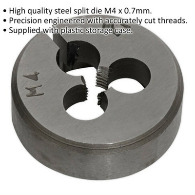 M4 x 0.7mm Metric Split Die - Premium Steel Threading Tool with Storage Case