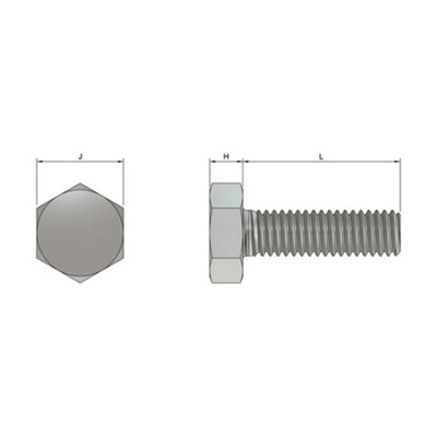 M6 x 50mm Hex Set Screws Fully Threaded Hex Bolt Stainless Steel A2 DIN ...