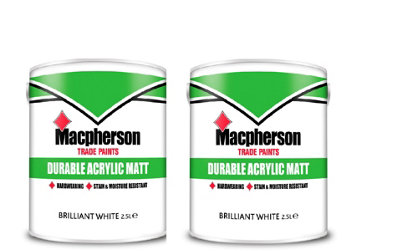 Macpherson Trade Acrylic Durable Matt Paint Brilliant White 2.5L Pack of 2