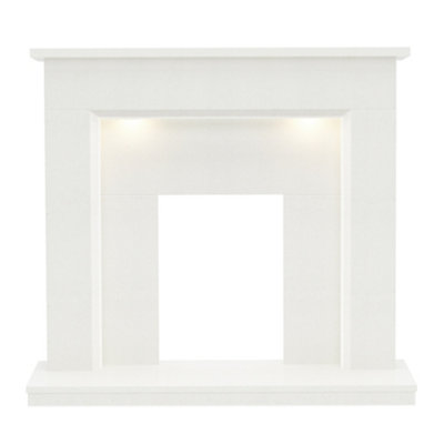 Madalyn 52" White Micro Marble Fire Surround with Under Mantel Lighting ...