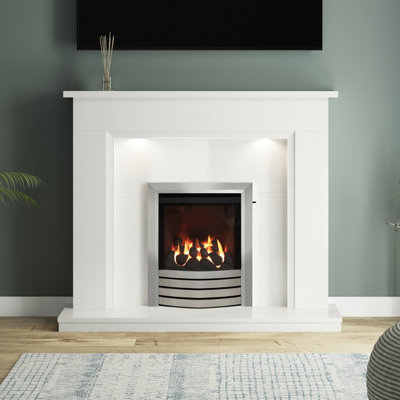 MADALYN 52" WHITE MICRO MARBLE FIRE SURROUND WITH UNDER MANTEL LIGHTING ...