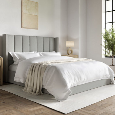 Madison Dusk Wing Back Ottoman Storage Bed Cream And Grey - Double