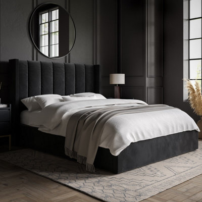 Madison Dusk Wing Back Ottoman Storage Bed Cream And Grey - King