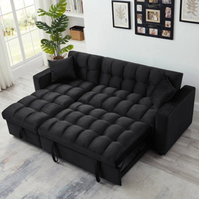 Madrid Corner L Shape 3 Seater Sofa Bed With Reversible Chaise - Black