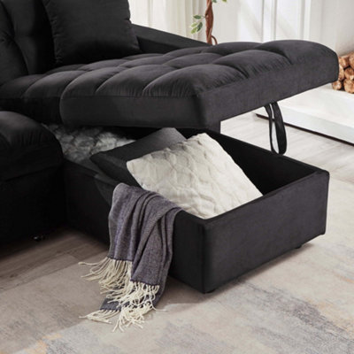 Madrid Corner L Shape 3 Seater Sofa Bed With Reversible Chaise - Black